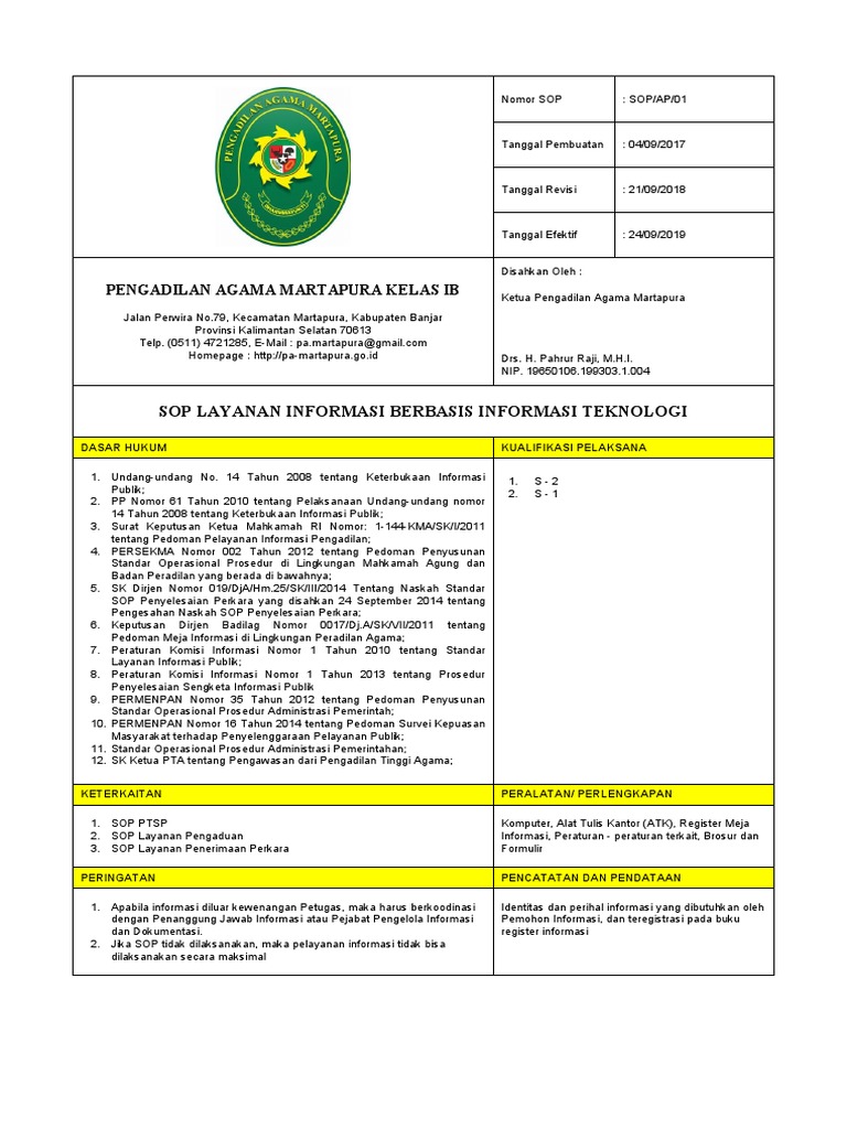 01 Sop Layanan Informasi Berbasis Ti | PDF