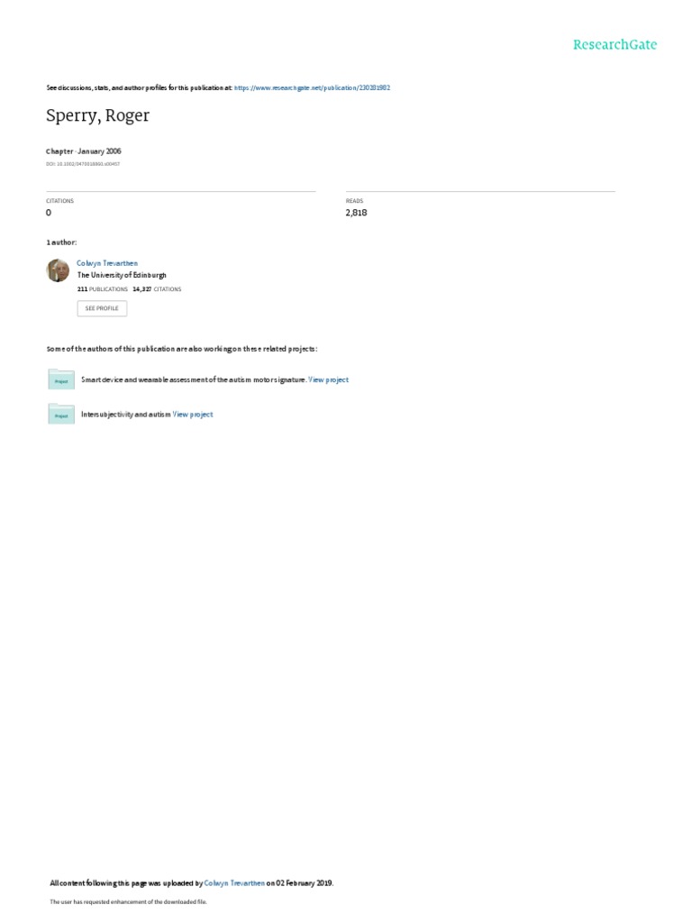 Sperry Roger Ecs 2003 | Download Free PDF | Consciousness | Brain