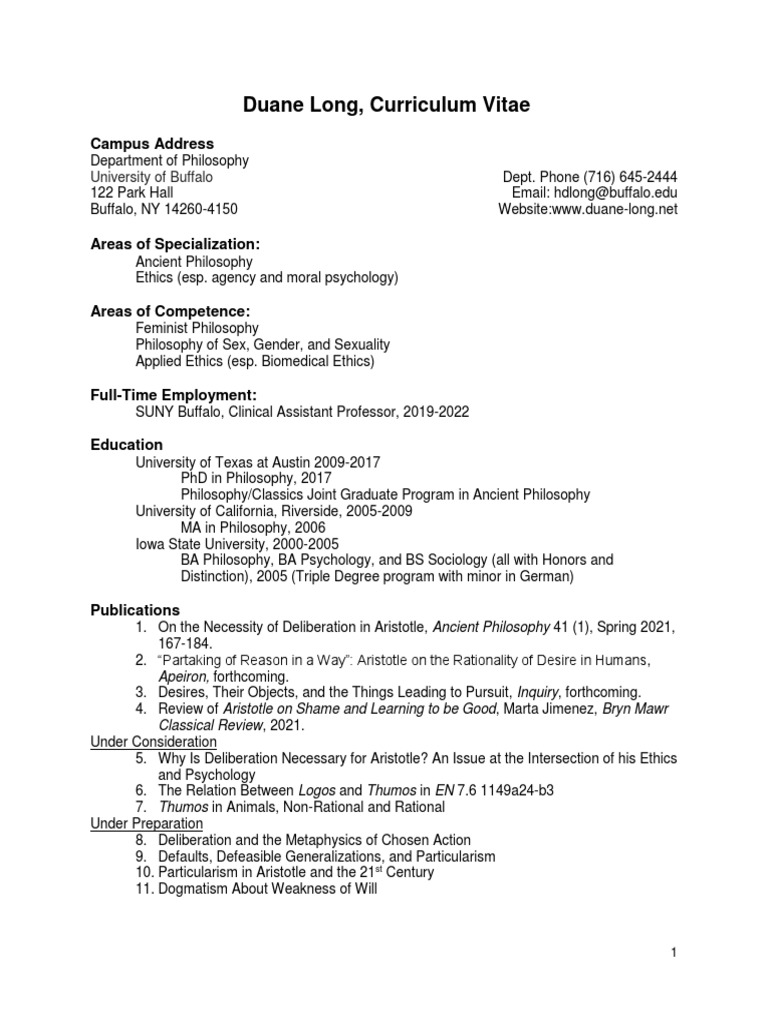 Dr. Duane Long CV | PDF | Aristotle | Reason