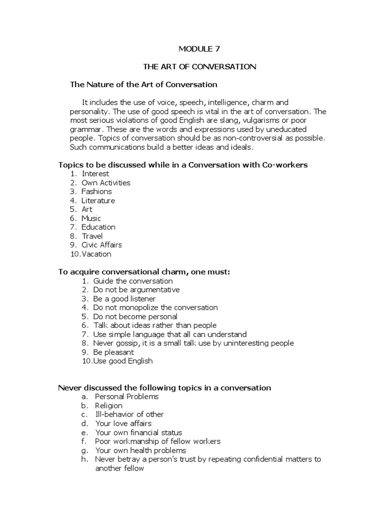 Module 6 - Art of Conversation | PDF | Conversation | Psychological ...