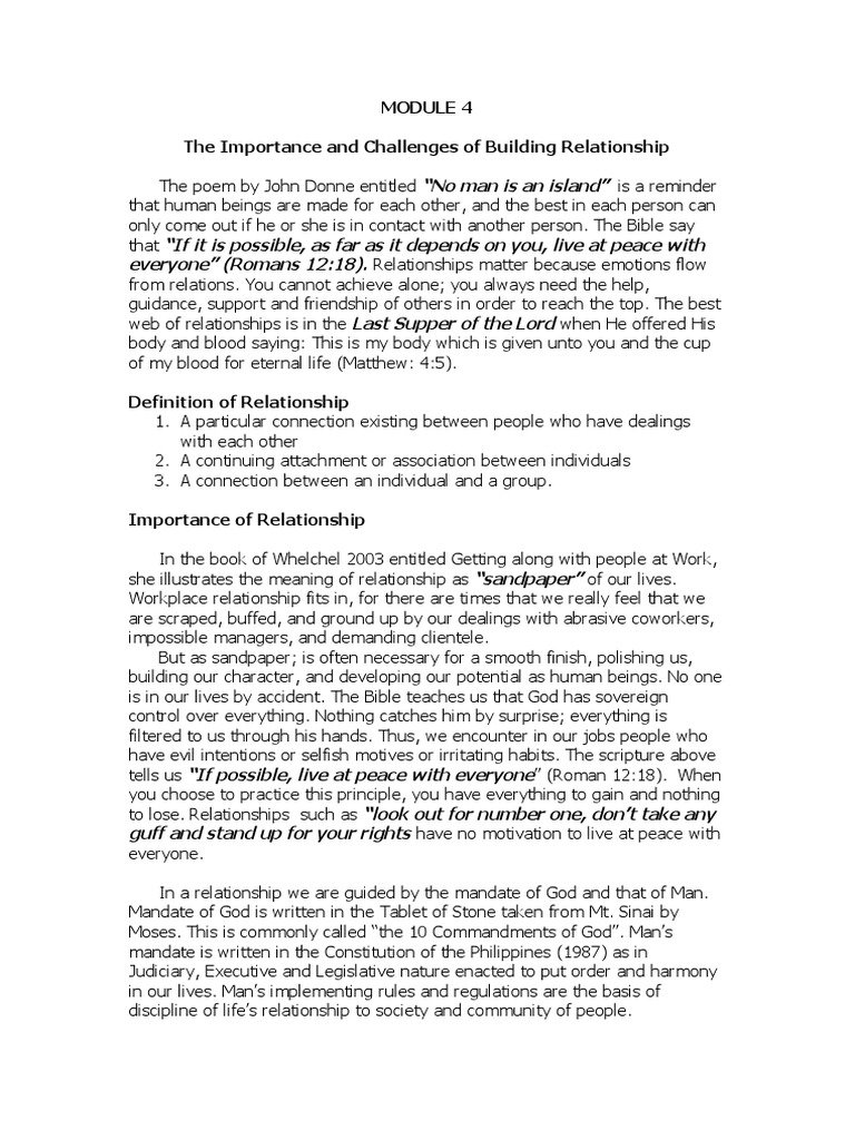 Module 4 - The Importance and Challenge of Building Relationship | PDF ...