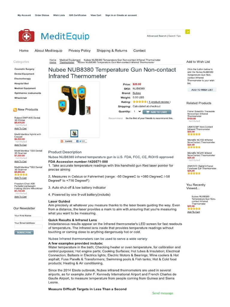 NUBEE NUB8380 Non-Contact Infrared Thermometer | PDF