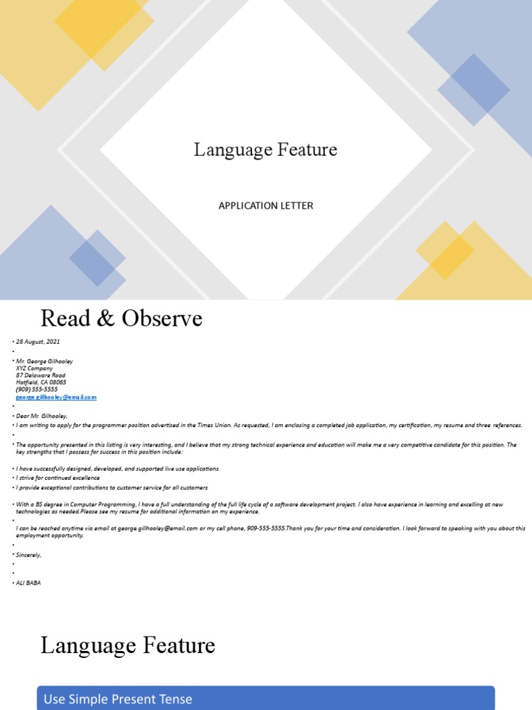 Language Features of Application Letter | PDF | Communication | Programmer