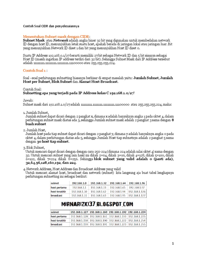 Contoh Soal CIDR Dan Penyelesaiannya | PDF | Komputer