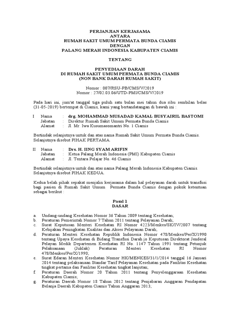 Contoh MOU Dengan PMI | PDF