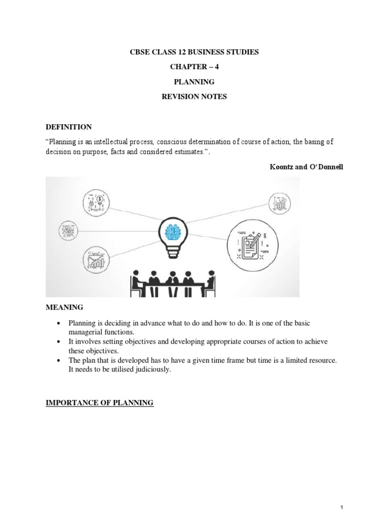 Cbse Class 12 Business Studies Chapter - 4 Planning Revision Notes ...