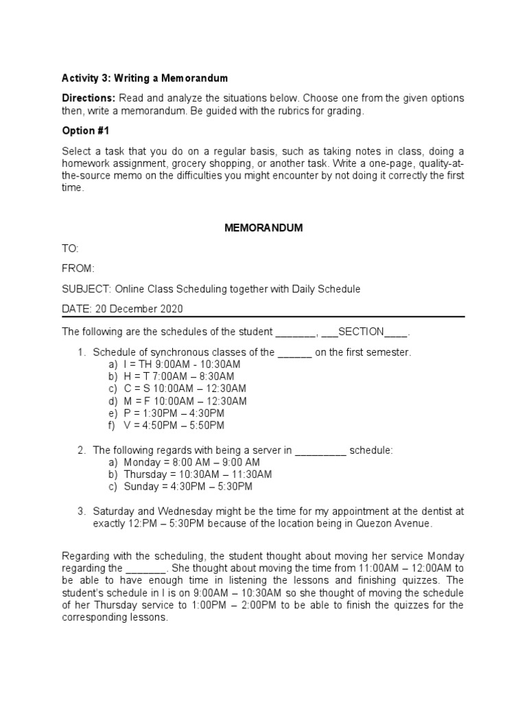 Memorandum on Class Scheduling Adjustments | PDF