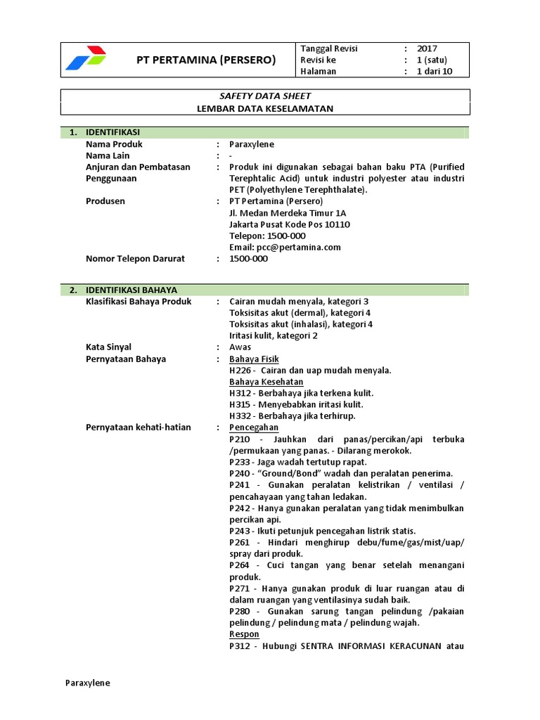 SAFETY GUIDELINES FOR PARAXYLENE | PDF
