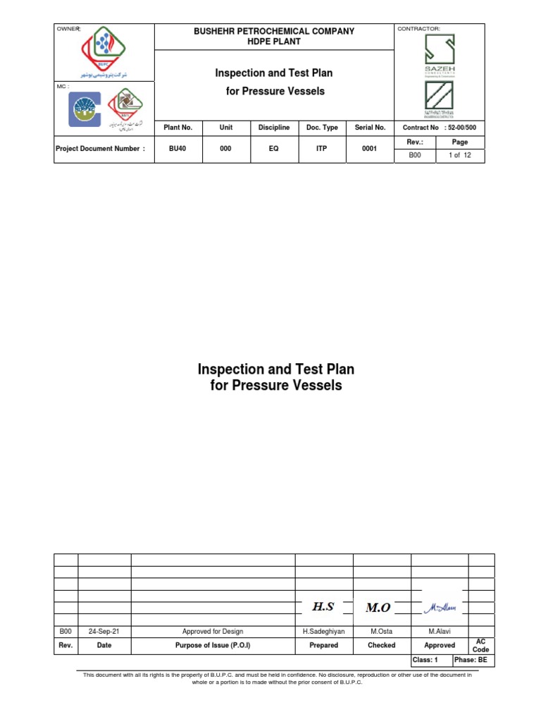 Inspection and Test Plan For Pressure Vessels | PDF | Nondestructive ...