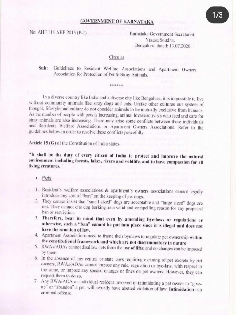 Pet Guidelines Karnataka 2020 1 | PDF