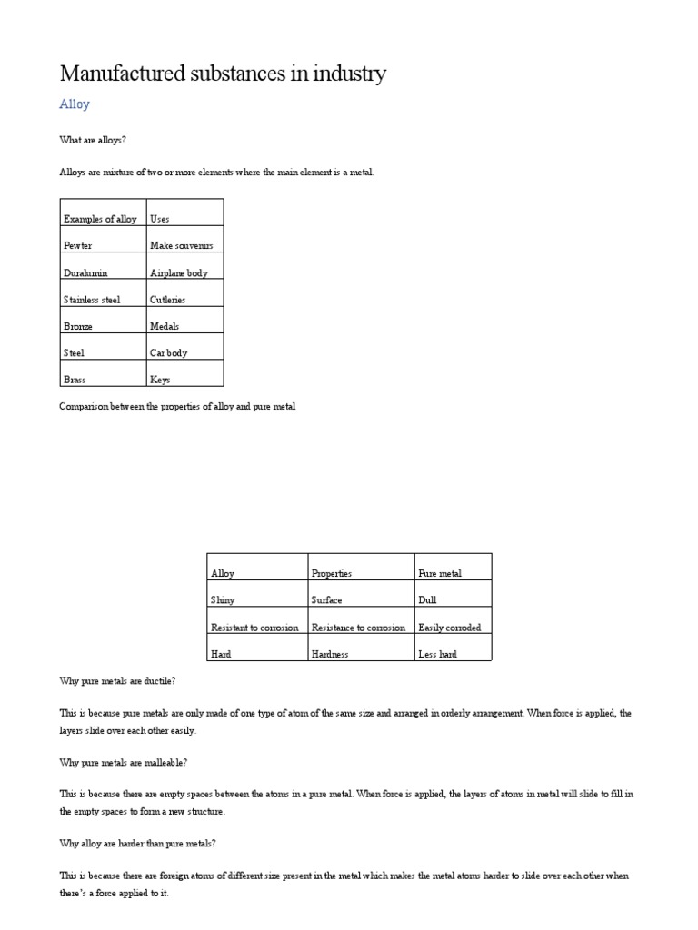 Manufactured Substances in Industry FORM 4 SPM | PDF | Alloy | Metals