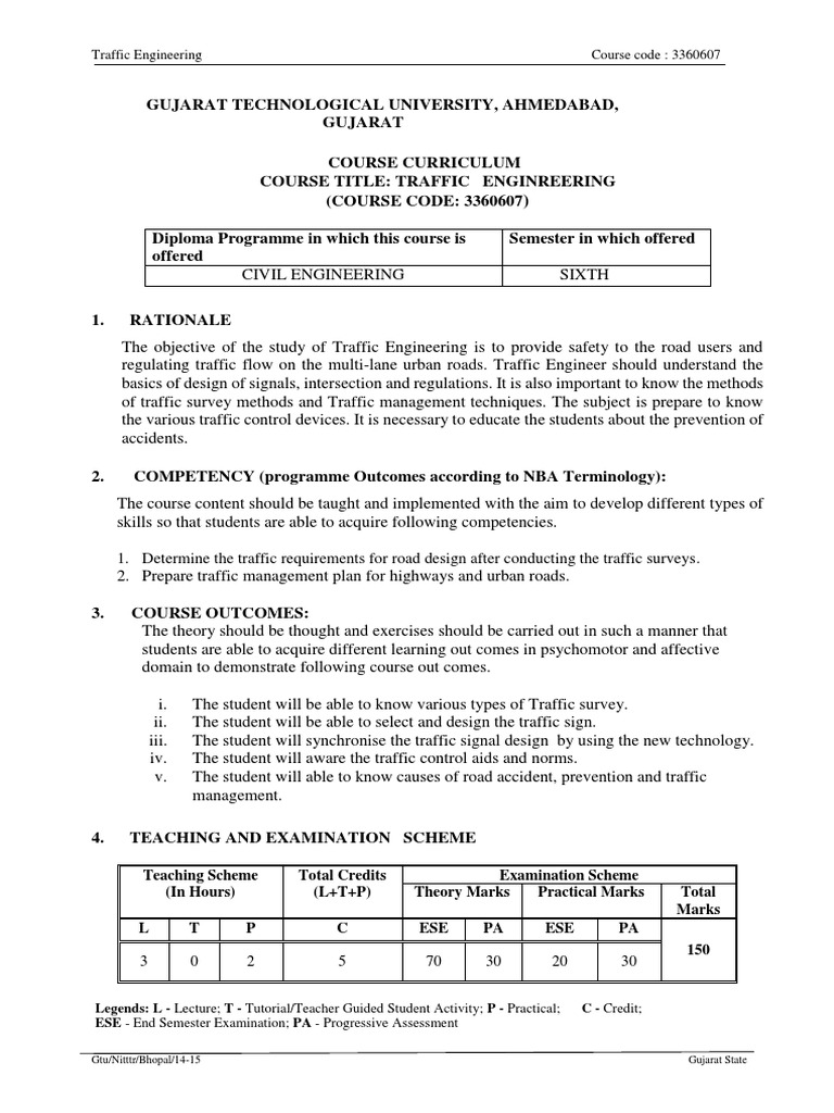 Traffic Engineering Course Curriculum | PDF | Traffic | Traffic Light