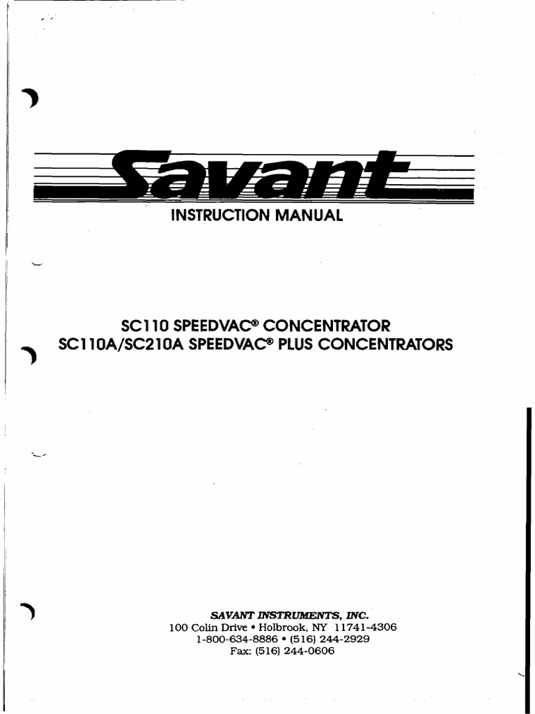 Concentrating Samples: An Instruction Manual for the Savant SC 110 ...