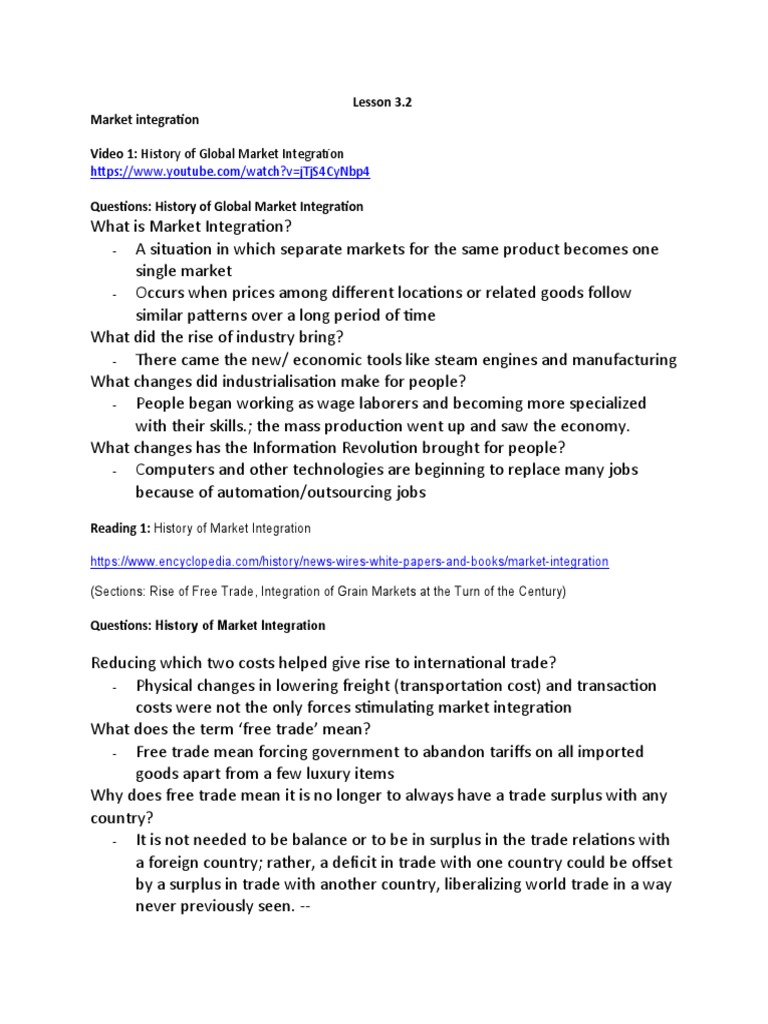 Lesson 3.2 Market Integration Video 1: History of Global Market ...