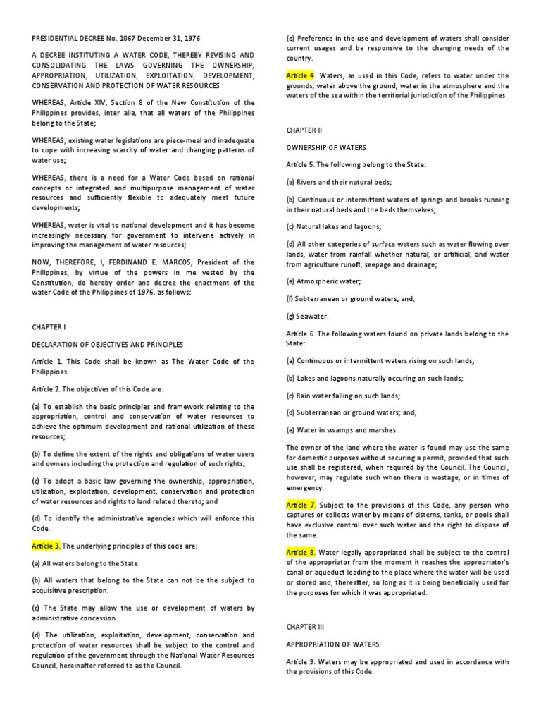 PRESIDENTIAL DECREE No. 1067 | PDF | River | Water