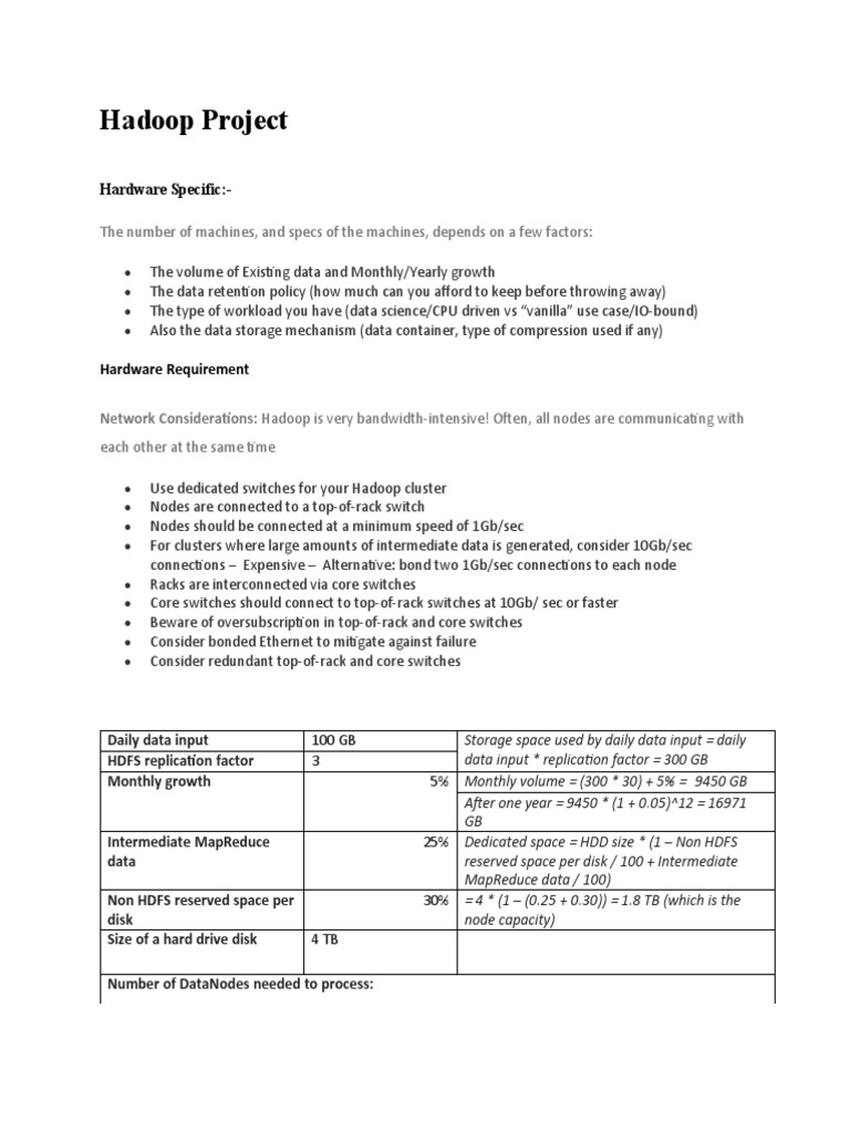 Hadoop Project: Hardware Specific | PDF | Apache Hadoop | Computer Data Storage