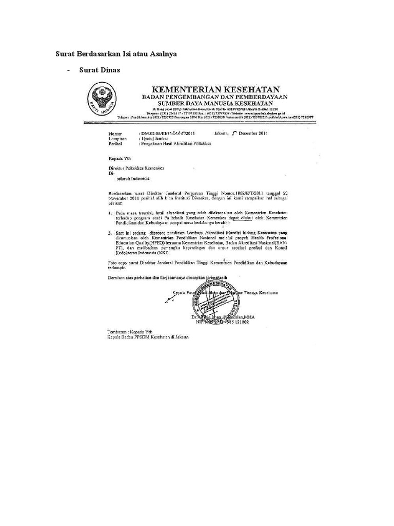 Contoh Surat Berdasarkan Isi Atau Asalnya | PDF