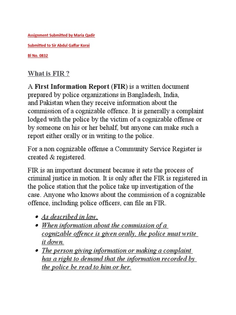 The Importance of the First Information Report: An In-Depth Analysis of ...