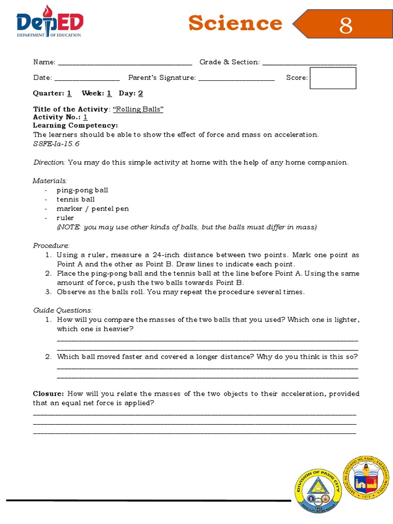 Science 8 - Q1 - DW2 | PDF | Force | Mass