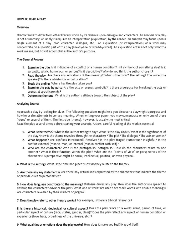 How To Read A Play | PDF | Play (Theatre) | Plot (Narrative)