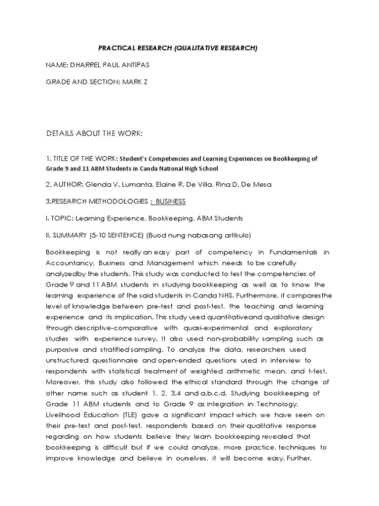 Practical Research | PDF | Sampling (Statistics) | Questionnaire