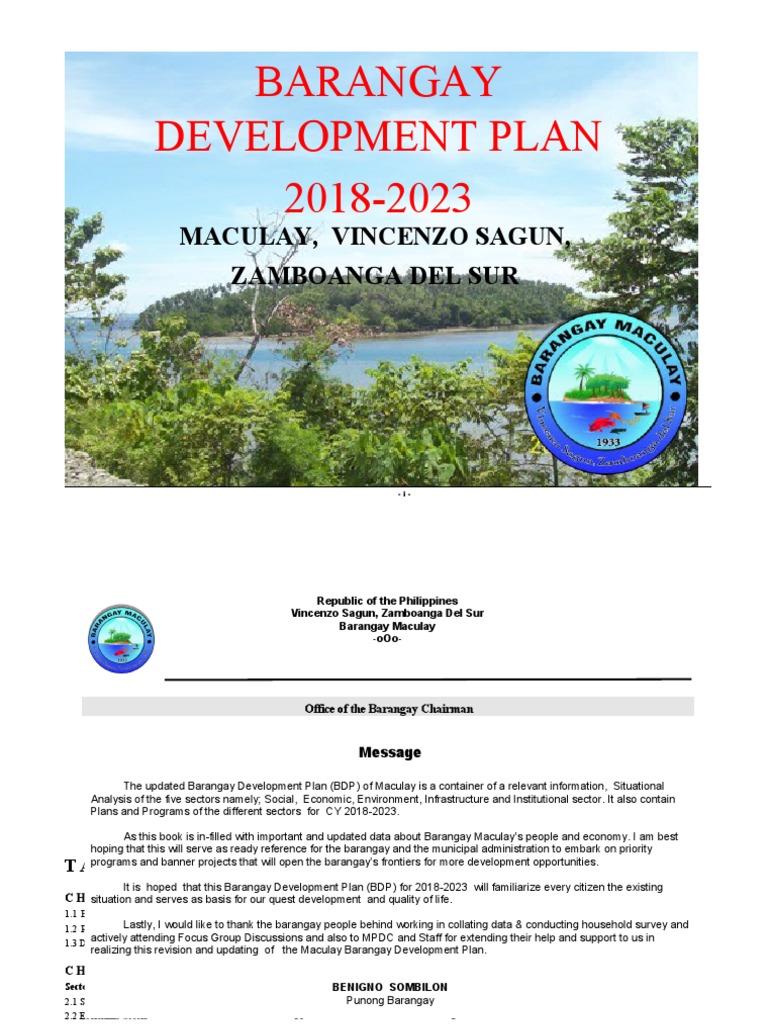 Barangay Development Plan 2018-2023: Maculay, Vincenzo Sagun, Zamboanga ...