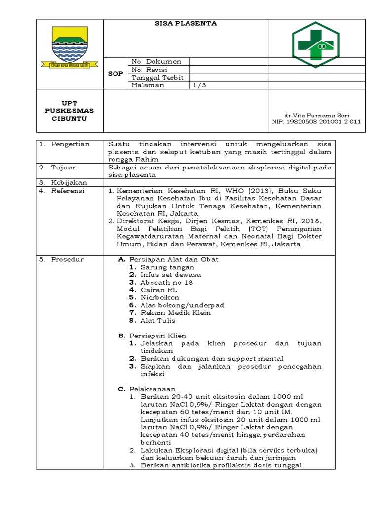 Prosedur Eksplorasi Sisa Plasenta | PDF