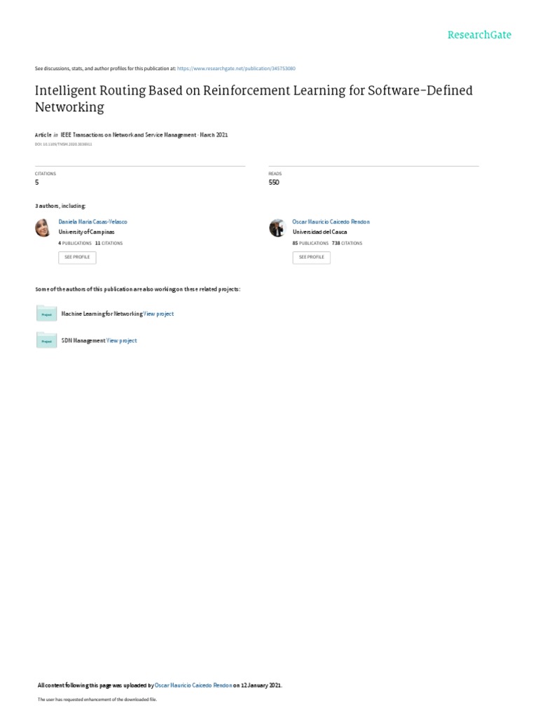 Intelligent Routing Based On Reinforcement Learning For Software-Defined Networking | PDF ...