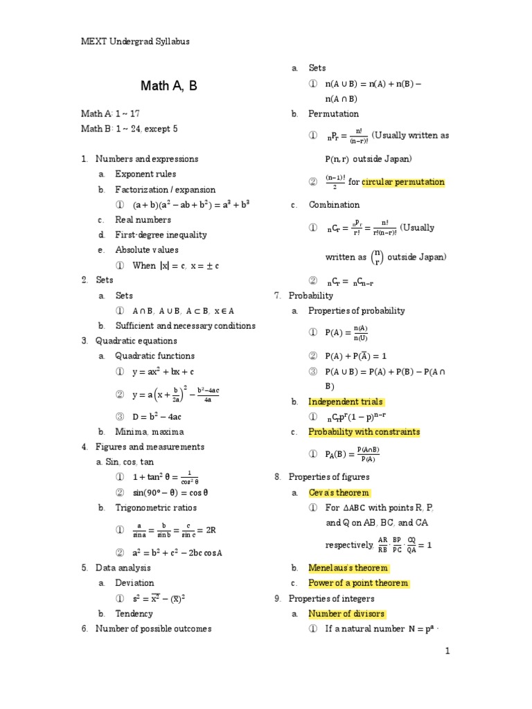 Detailed MEXT Undergrad Syllabus | PDF | Trigonometric Functions | Sine