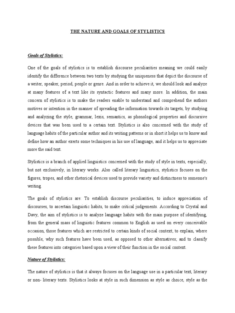 The Nature and Goals of Stylistics | PDF | Linguistics | Discourse
