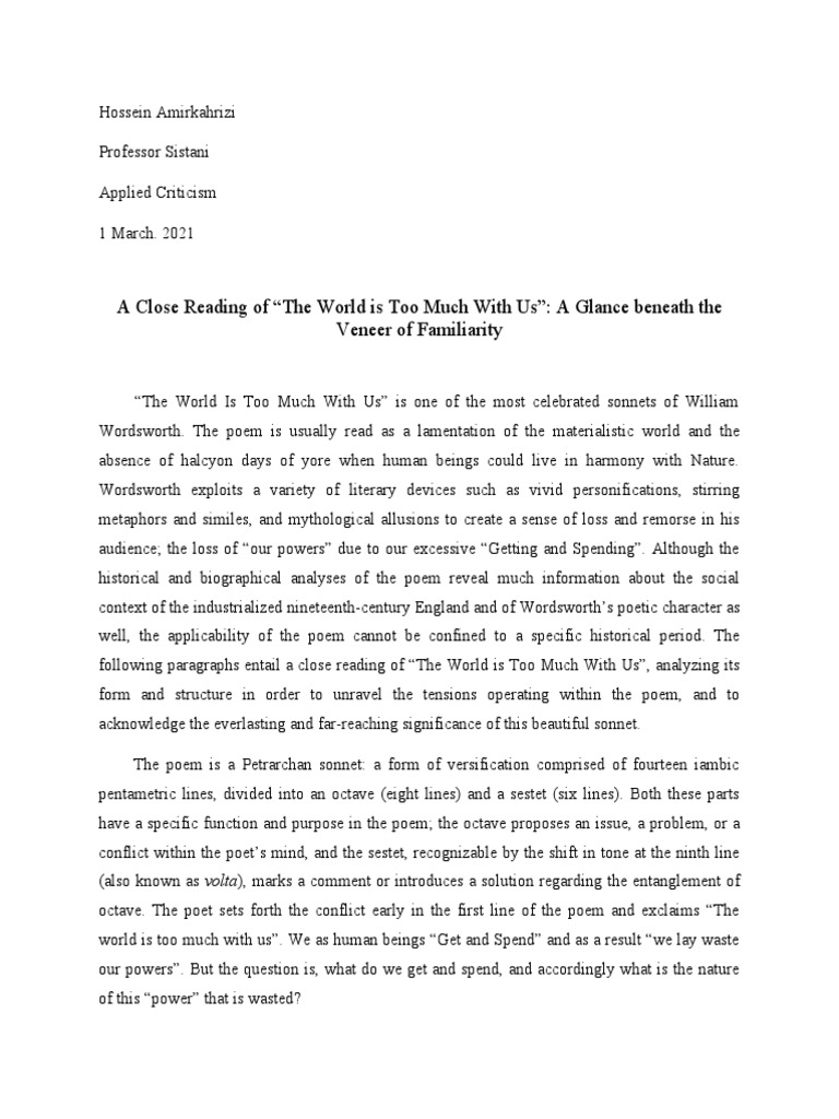 The World Is Too Much With Us | PDF | Poetry | Stanzaic Form