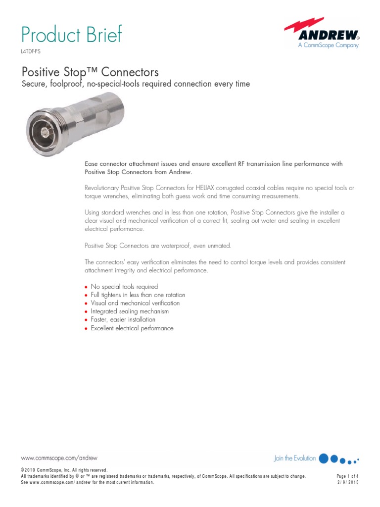 Product Brief: Positive Stop™ Connectors | PDF | Coaxial Cable ...