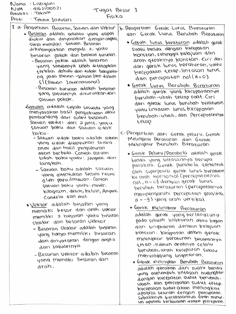 Listiyani 41621010021 Tugas Besar 1 Fisika Dasar | PDF
