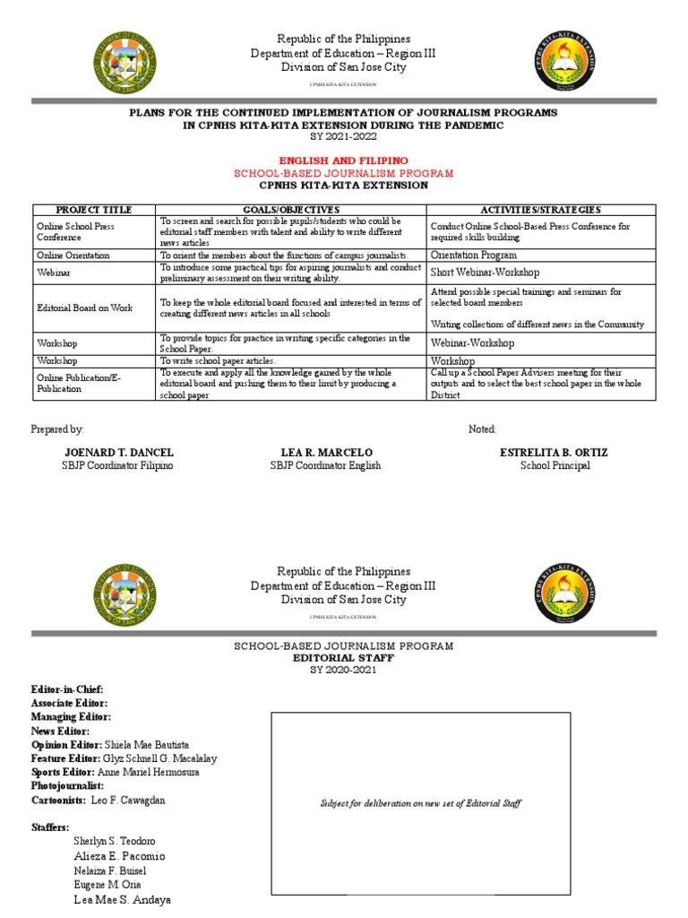 Alternative Action Plan SBJP CPNHS Kita Kita Extension (2021 2022 ...