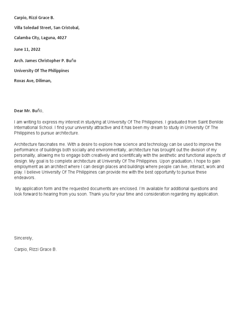 Letter For College Admission | PDF