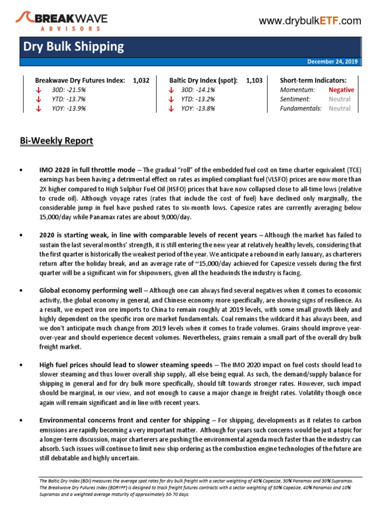 Dry Bulk Shipping: Bi-Weekly Report | PDF | Economies