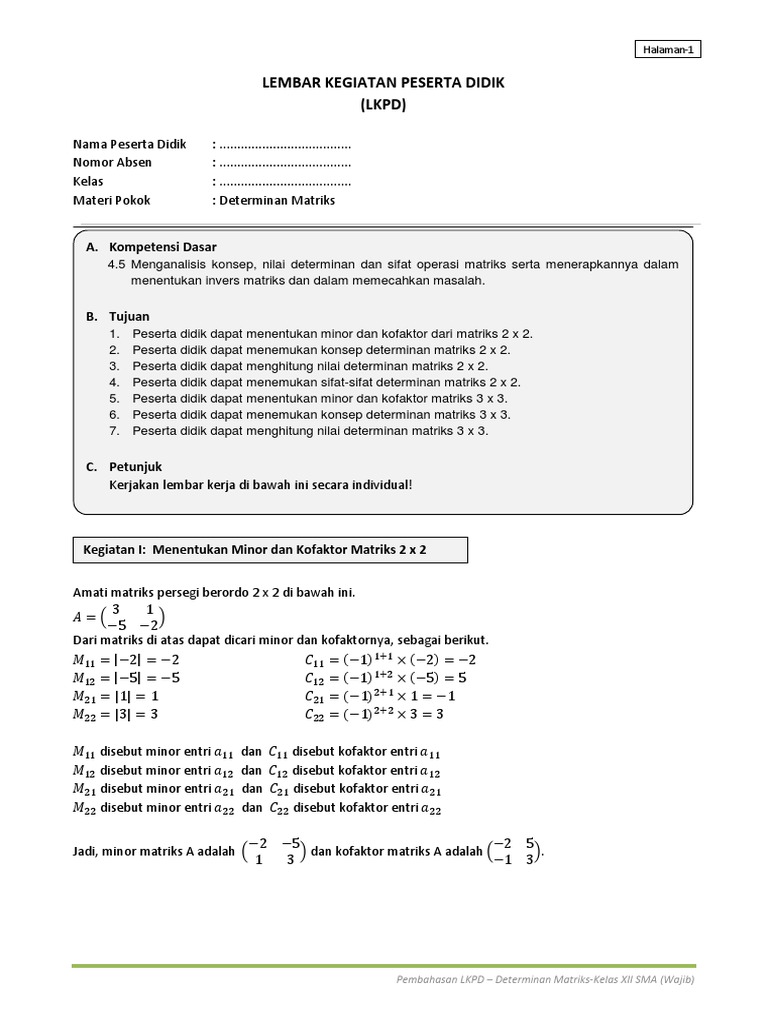 LKPD - Determinan Matriks | PDF