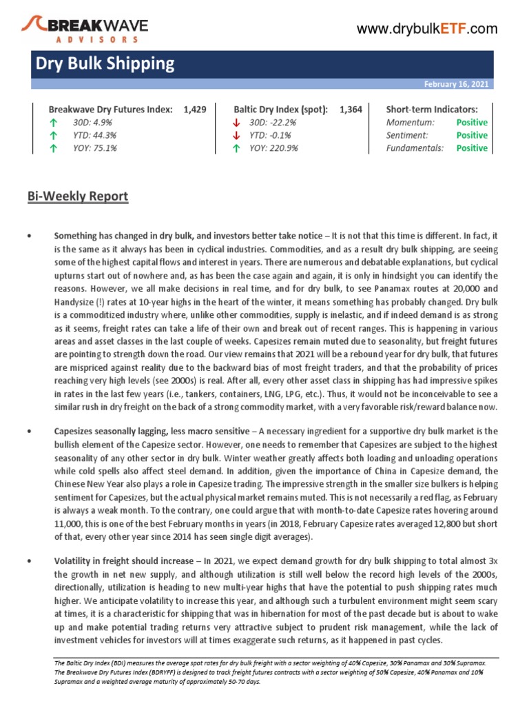 Dry Bulk Shipping: Bi-Weekly Report | PDF | Investing | Financial Economics