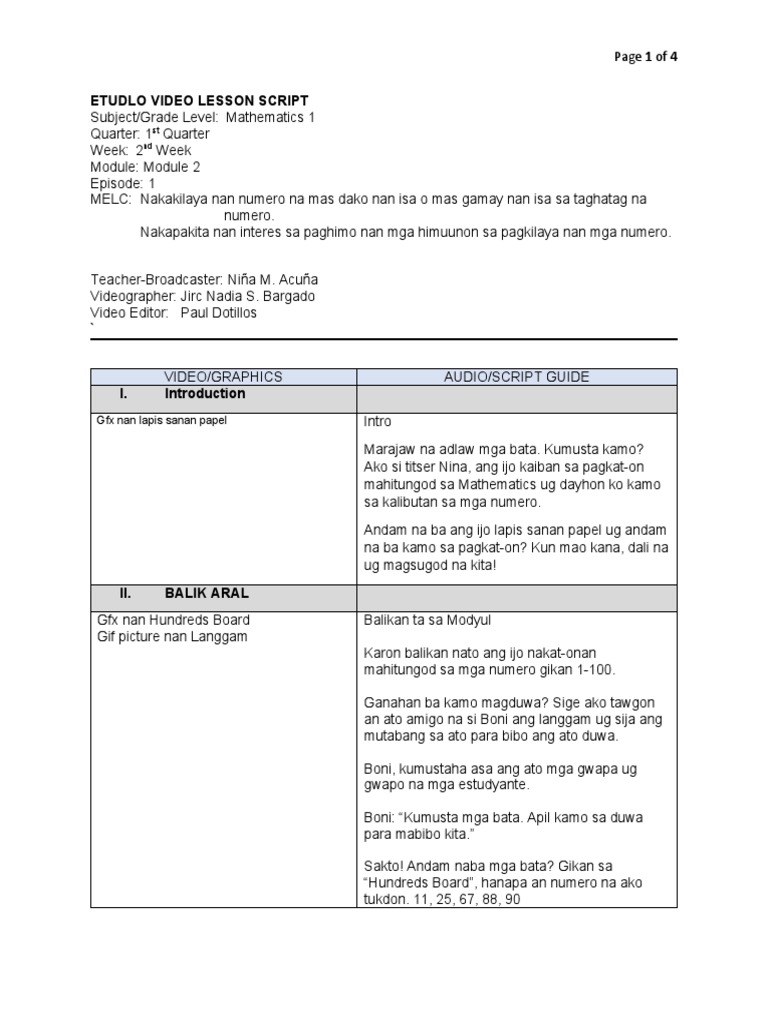 Acuna - E-Tudlo Video Script | PDF