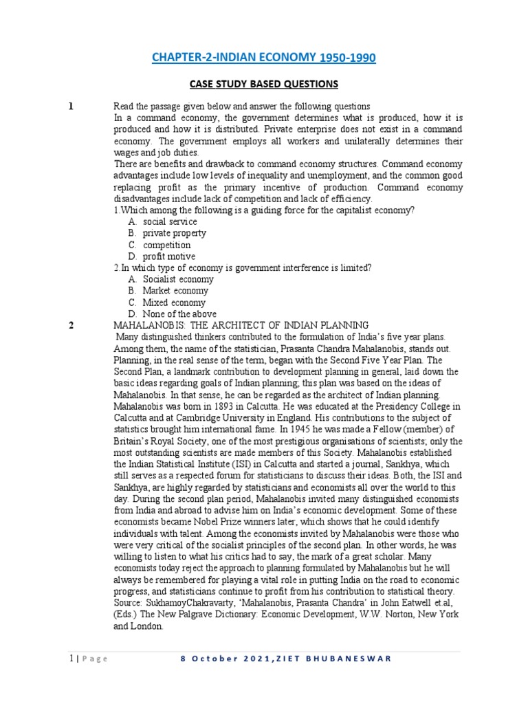 Chapter-2-Indian Economy 1950-1990: Case Study Based Questions | PDF | Green Revolution ...