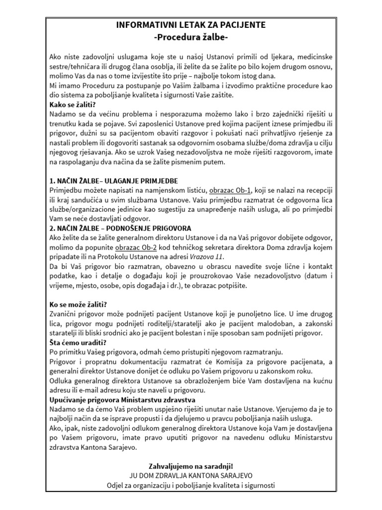 INFORMATIVNI LETAK ZA PACIJENTE - Konacni | PDF