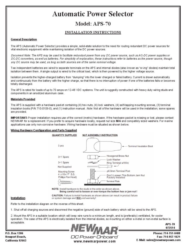 Newmar Manual-APS-70 Automatic Power Selector 072514 | PDF | Direct ...