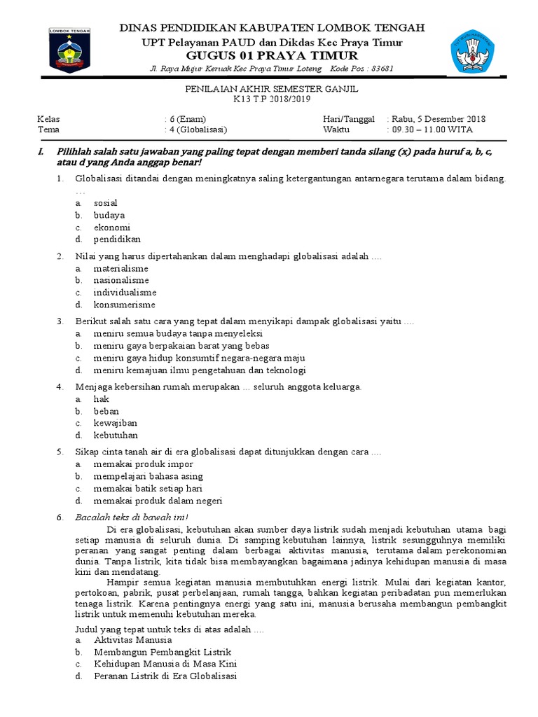 Soal Tema 4 Semester 1 Kelas 6 | PDF | Ilmu Sosial