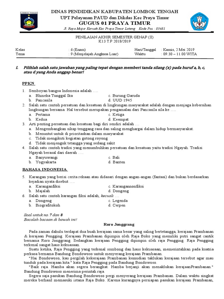 Soal Tema 9 Semester 2 Kelas 6 | PDF