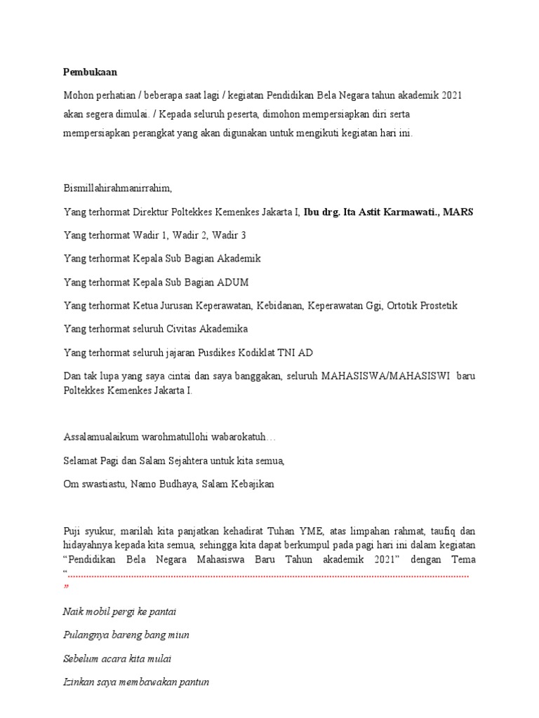 Teks MC Bela Negara 2021 Day 1 | PDF