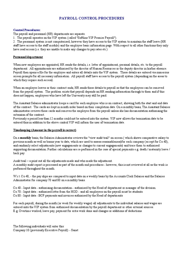 Payroll Control Procedures For Auditing | PDF | Payroll | Salary