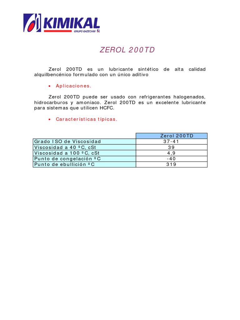 Lubricante Zerol 200TD para Refrigeración | PDF