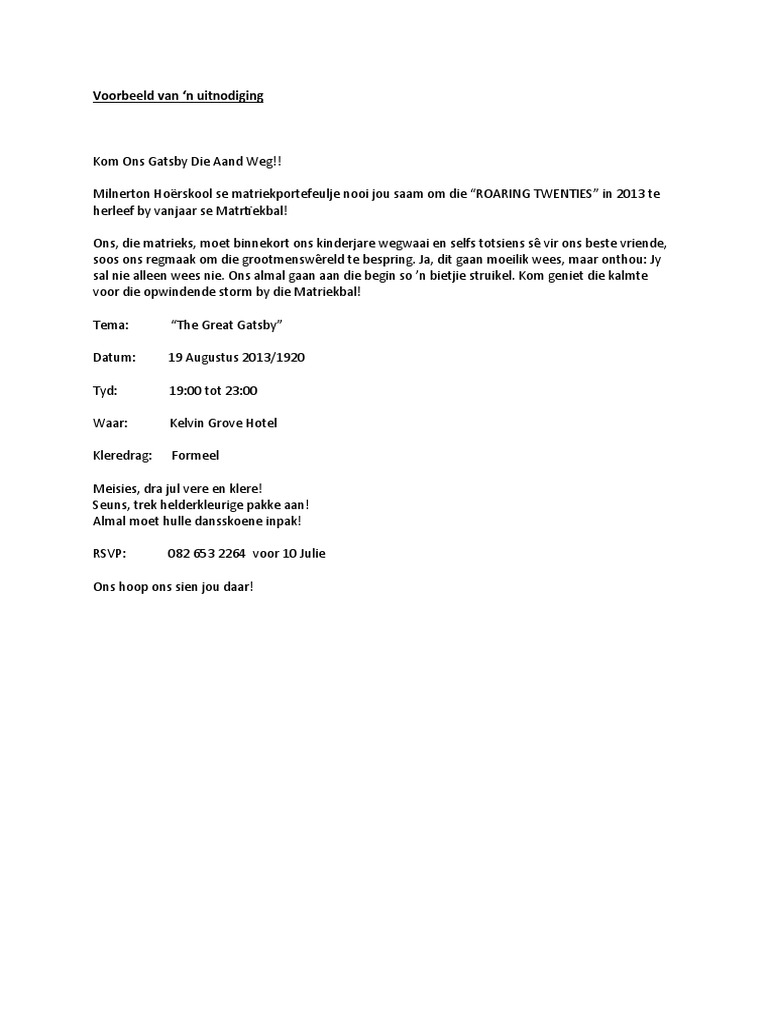 Uitnodiging Voorbeeld | PDF