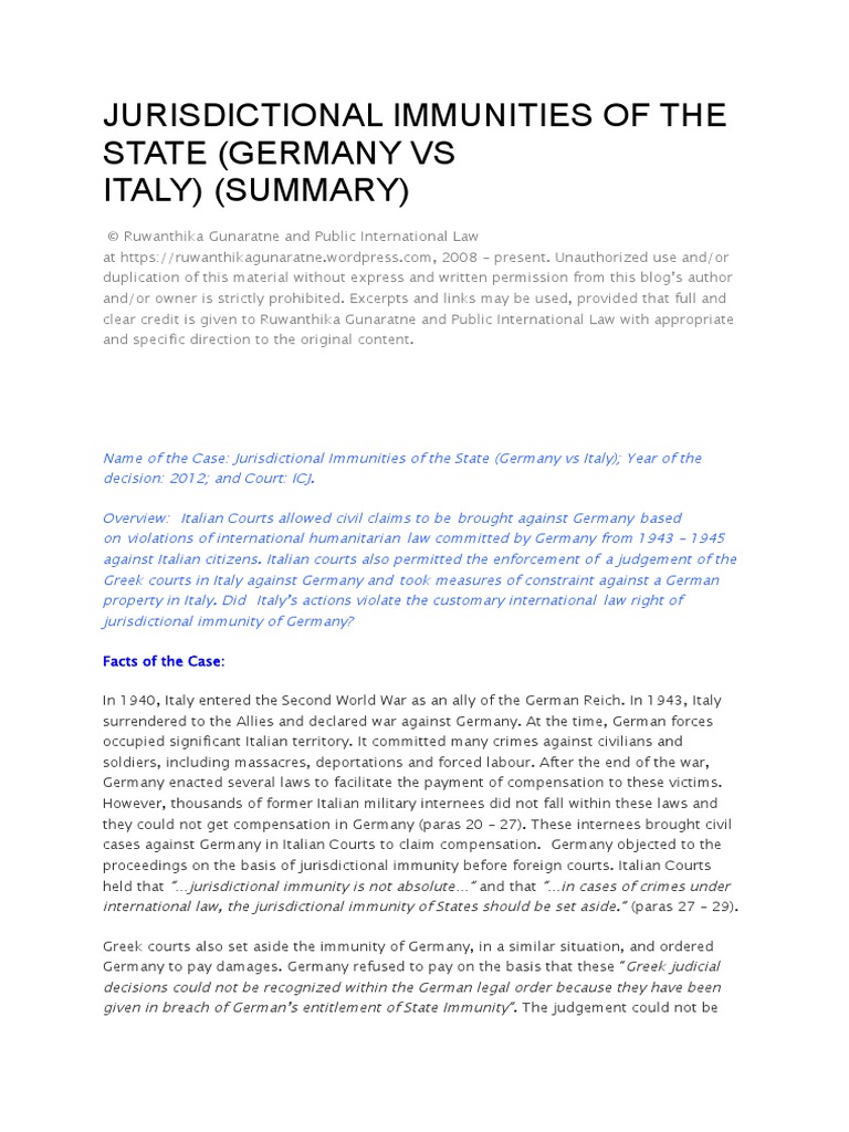 Jurisdictional Immunities of the State (Germany vs Italy) ICJ Case ...