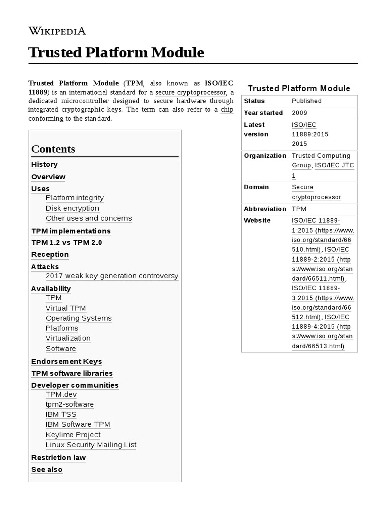 Trusted Platform Module Pdf Computer Architecture Information Age 2100